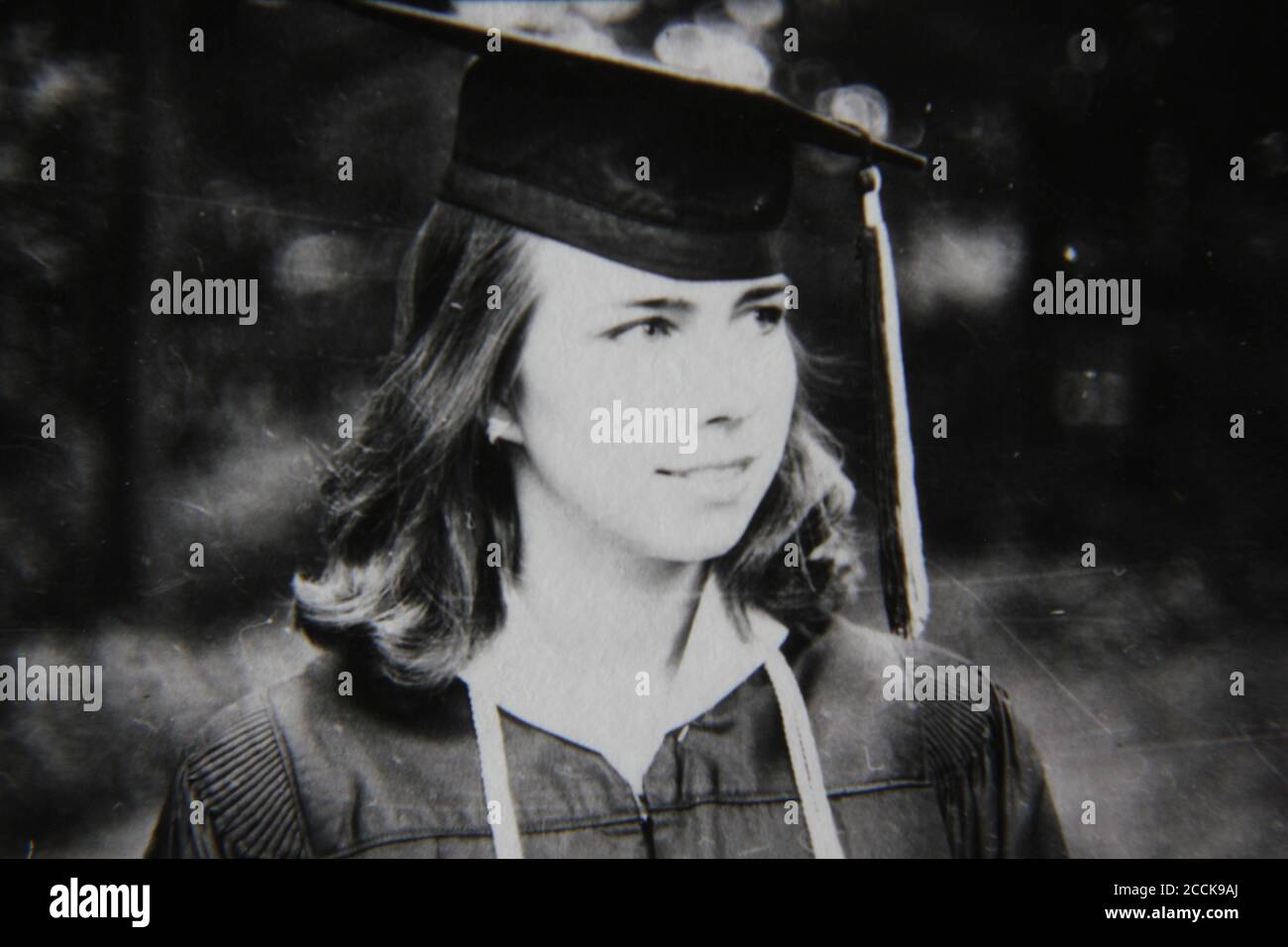 Fine 1970s vintage black and white photography of a graduation photo of ...