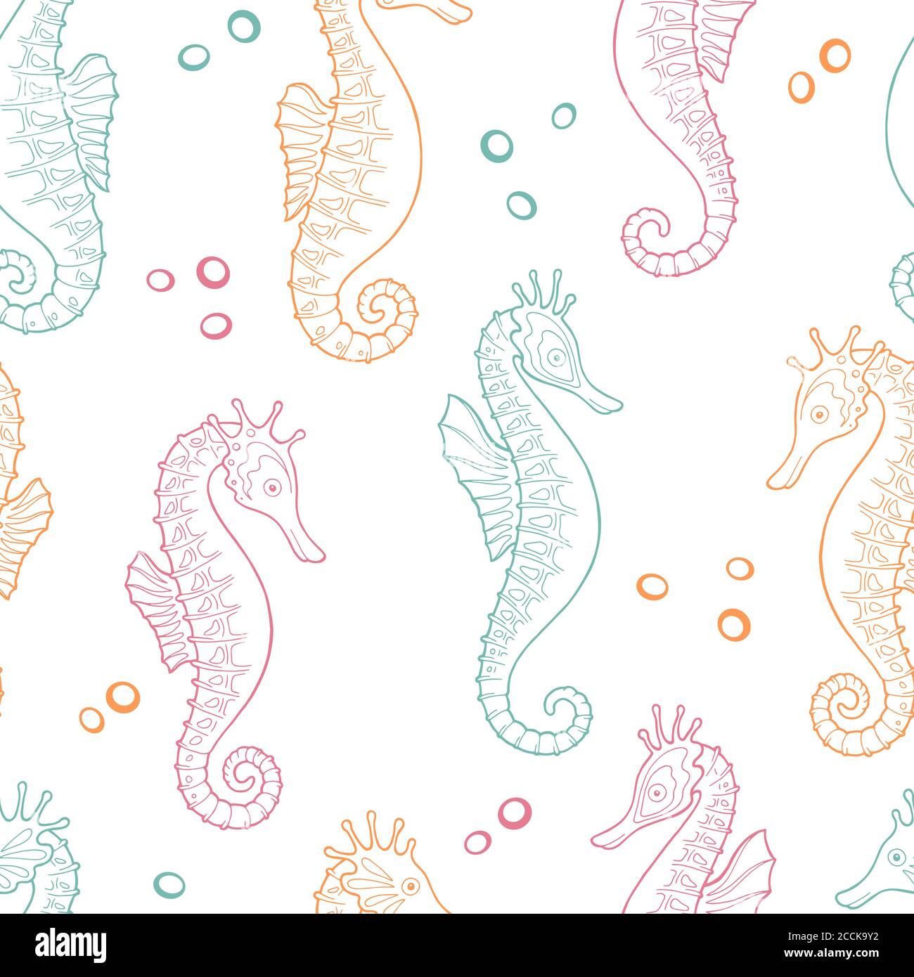 Sea horse color seamless pattern sketch background illustration vector ...