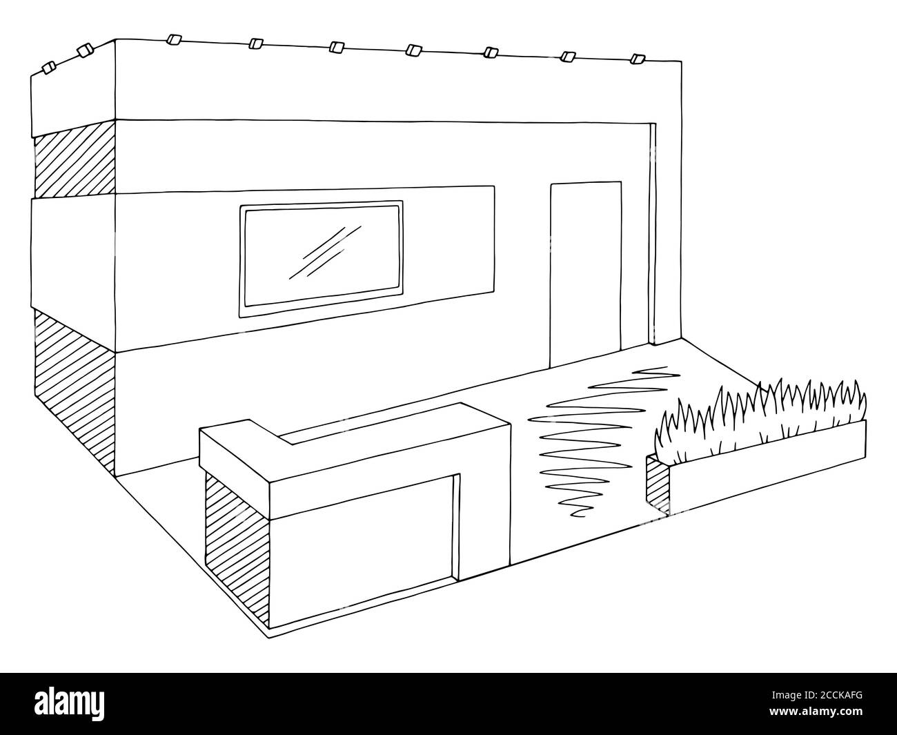 Exhibition stand graphic interior black white sketch illustration ...