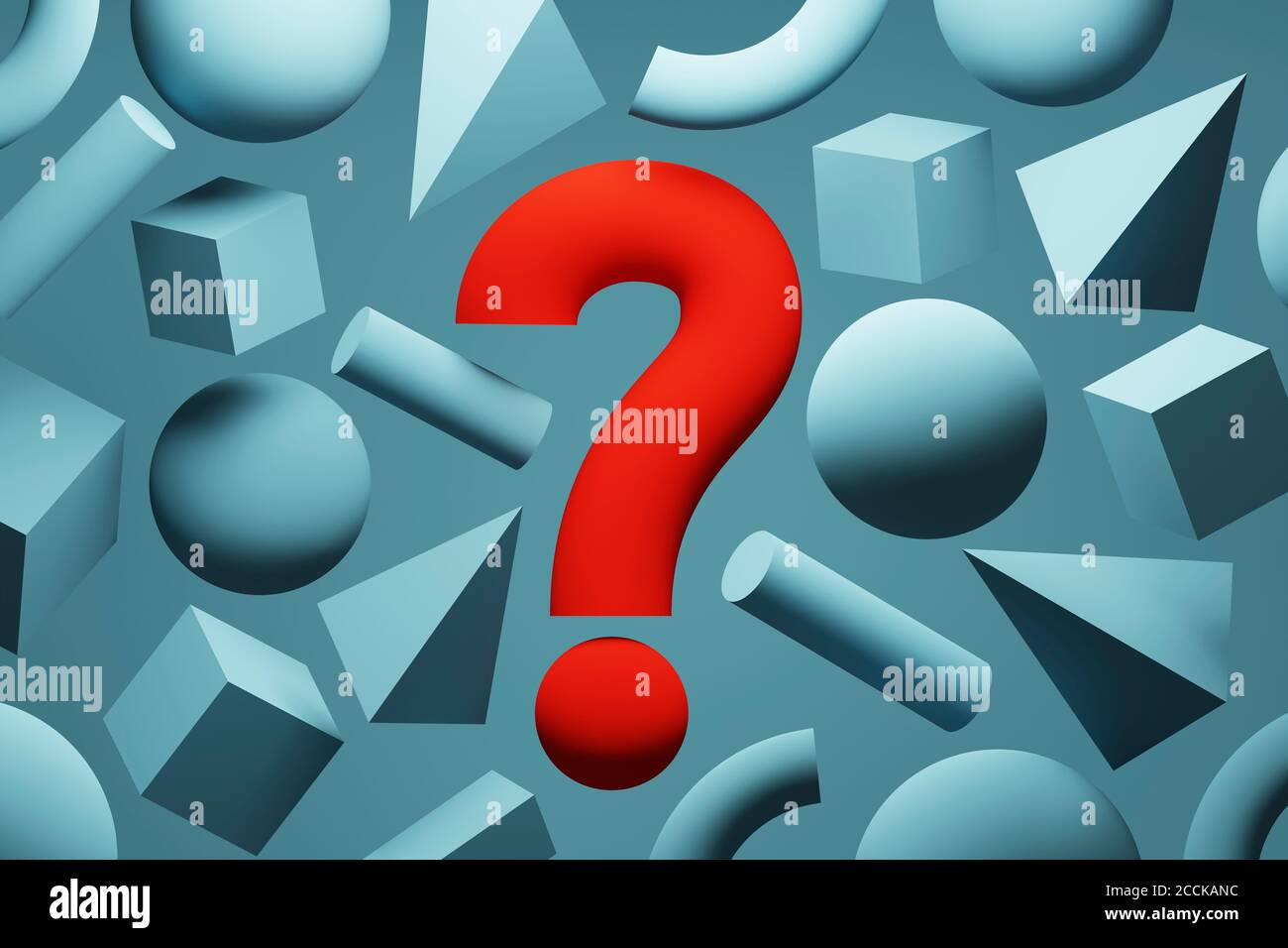 Three dimensional render of question mark surrounded by geometric ...