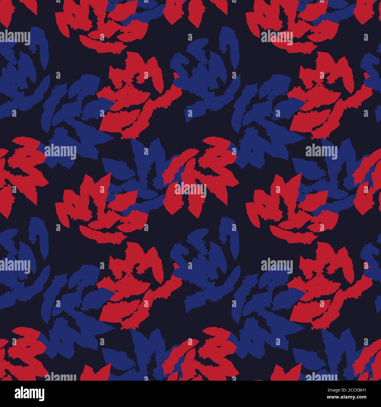 Red Navy Floral brush strokes seamless pattern background for fashion ...
