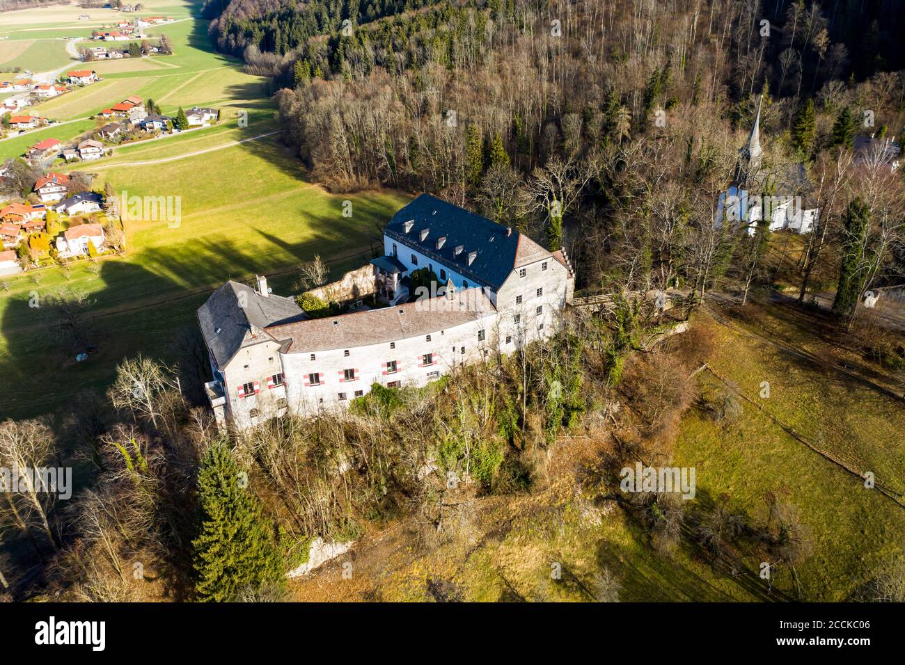 Germany, Marquartstein, Bavaria, Aerial view of Marquartstein Castle in ...