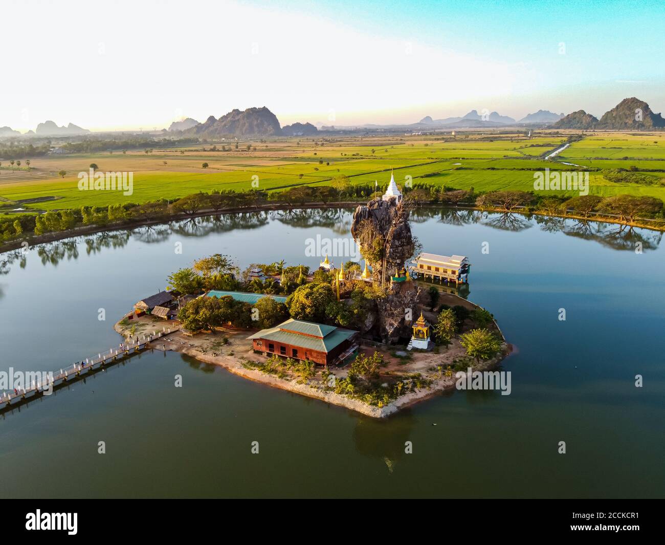 Myanmar, Kayin State, Hpa-an, Aerial view of Kyauk Ka Lat Pagoda Stock ...
