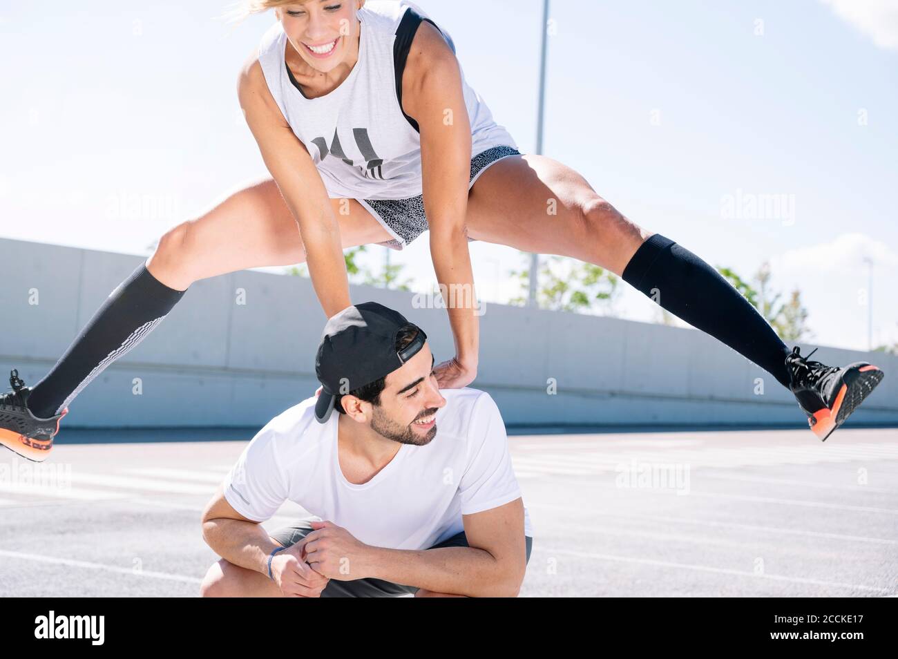 Woman jump on man hi-res stock photography and images - Alamy