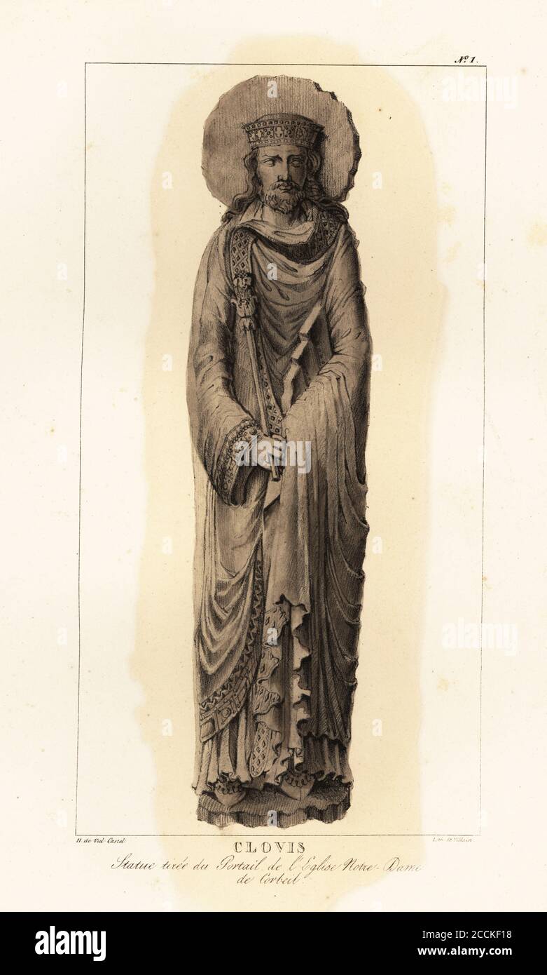 Statue of Clovis I (c.466-511), first king of the Franks, from the ...