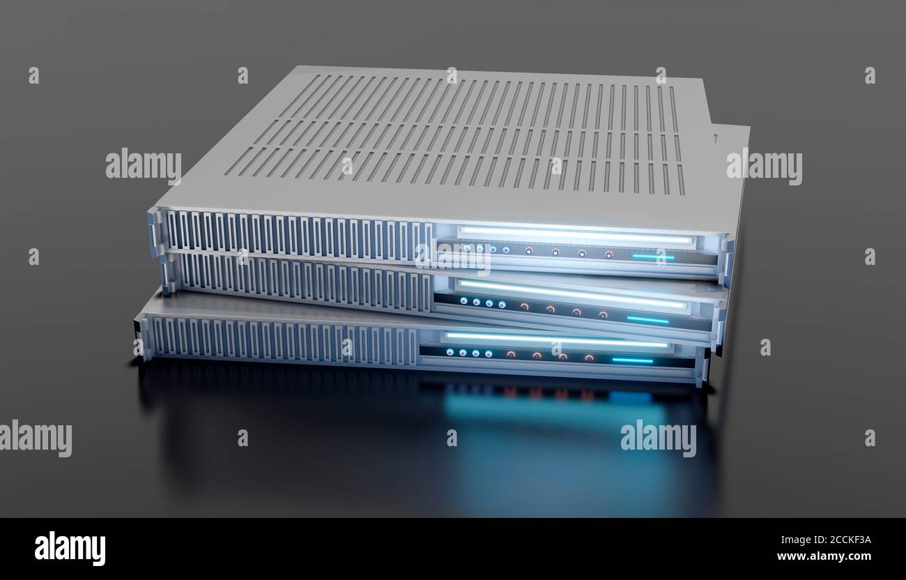 Three dimensional render of three server modules Stock Photo - Alamy