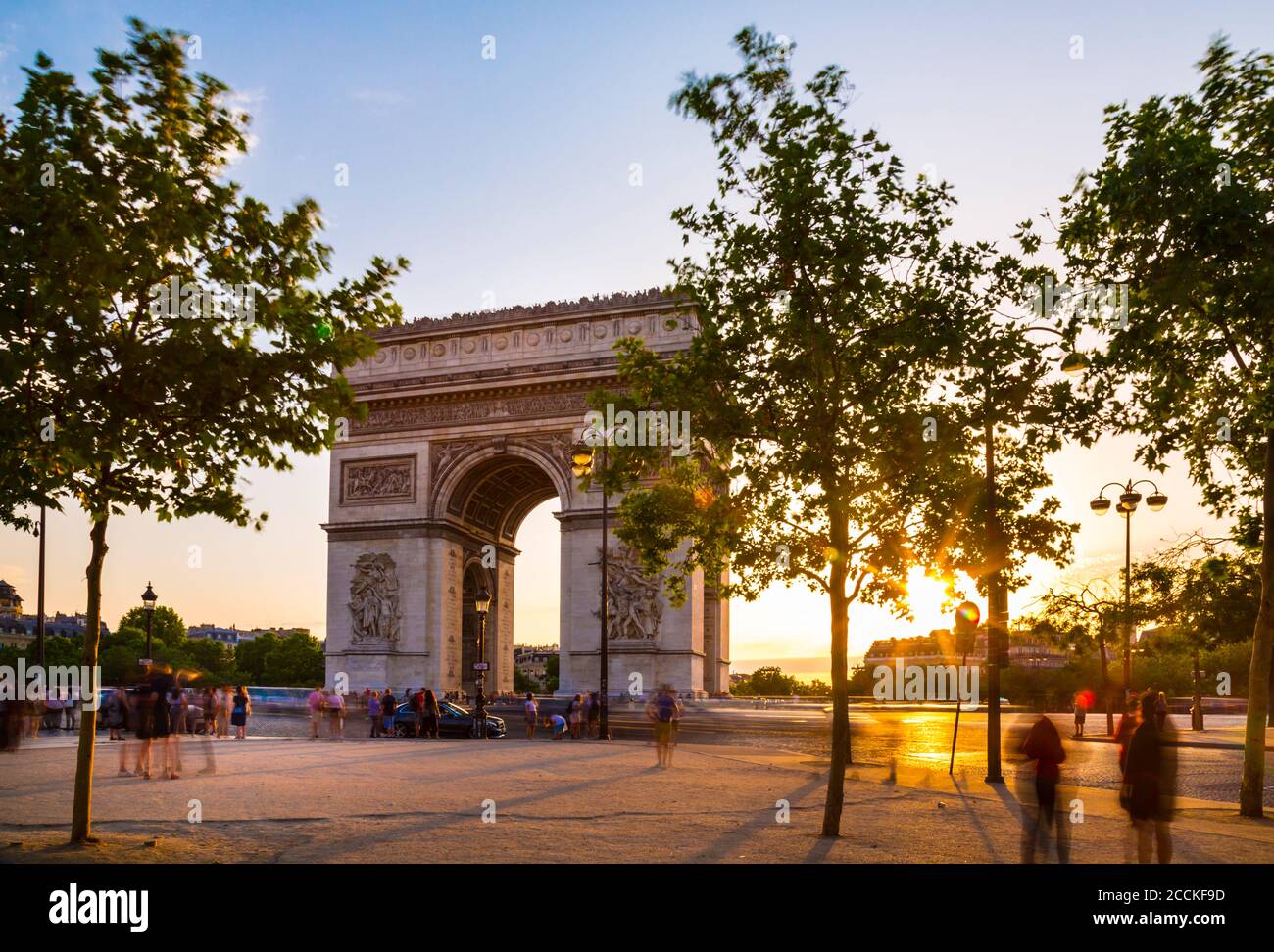 Arc de triomphe against clear sky during sunset, Paris, France Stock ...