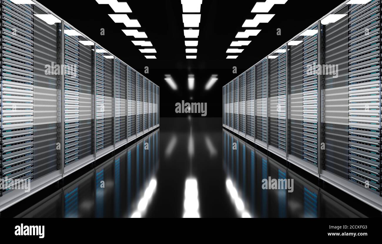 Three dimensional render of modern server room Stock Photo - Alamy
