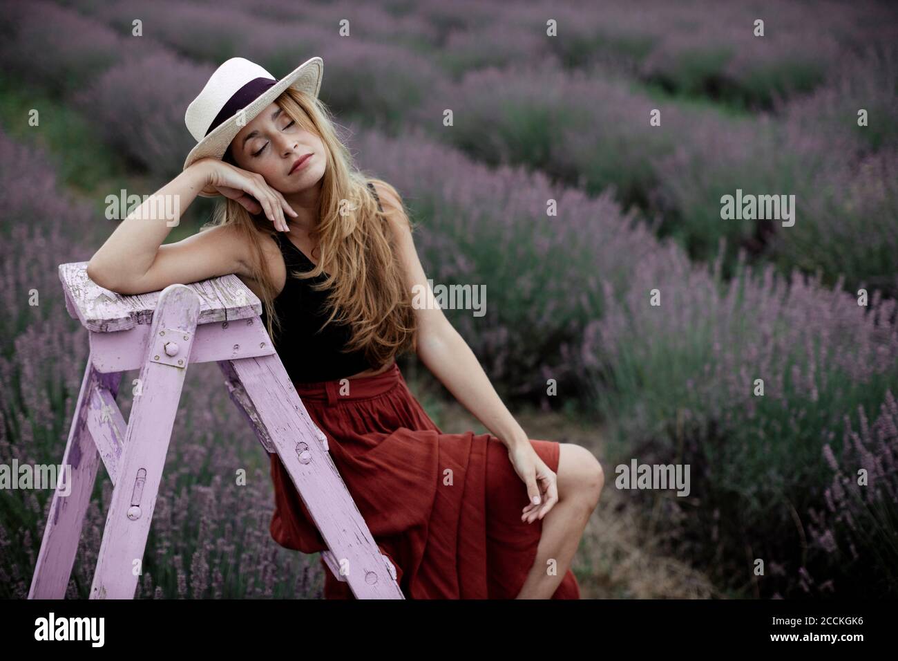 Women on ladder hi-res stock photography and images - Alamy
