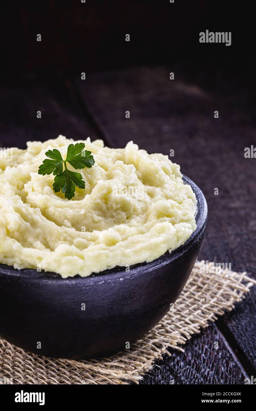 Brazilian potato cream, called "purê potato", served in handmade clay ...