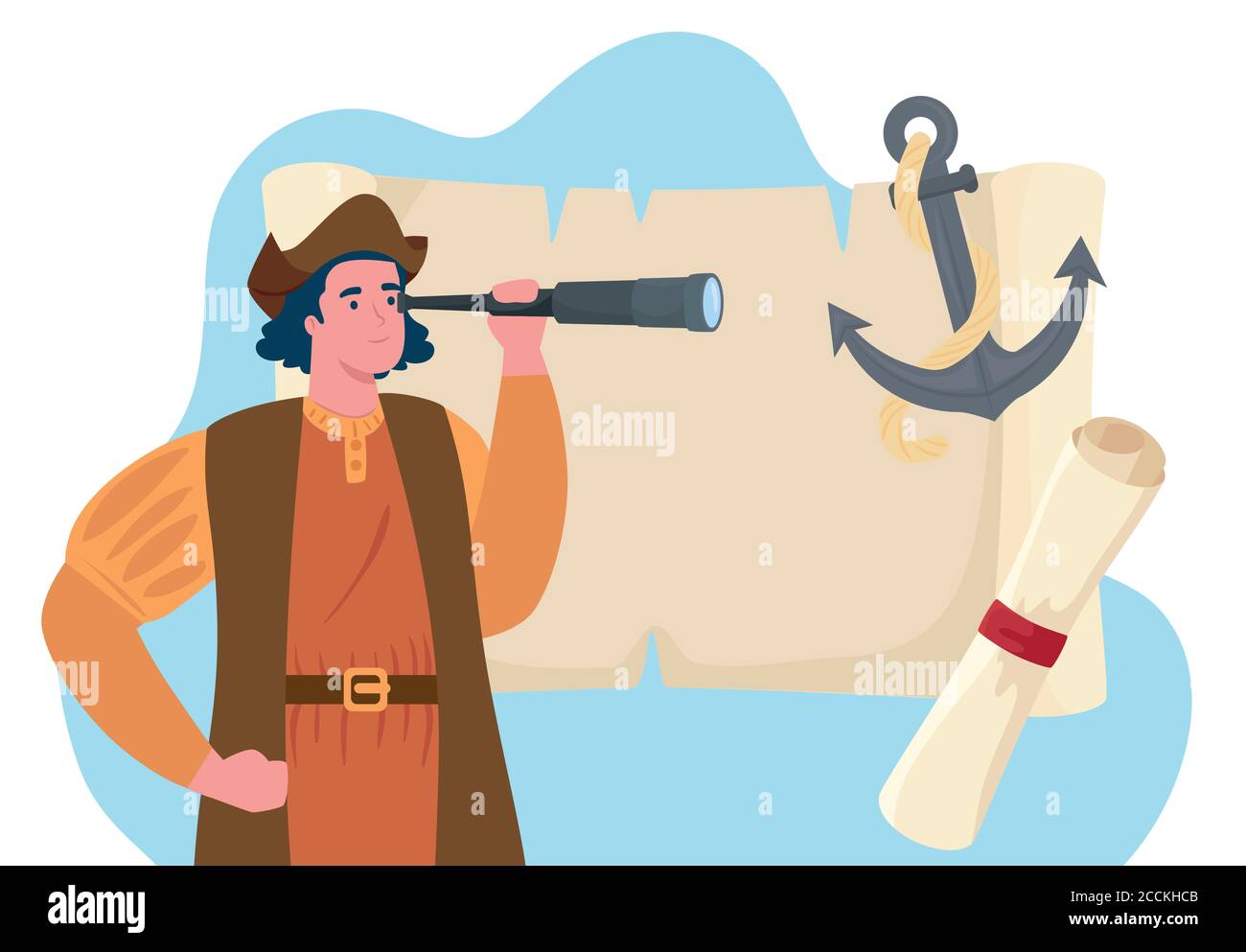 happy columbus day, with christopher columbus and icons Stock Vector ...