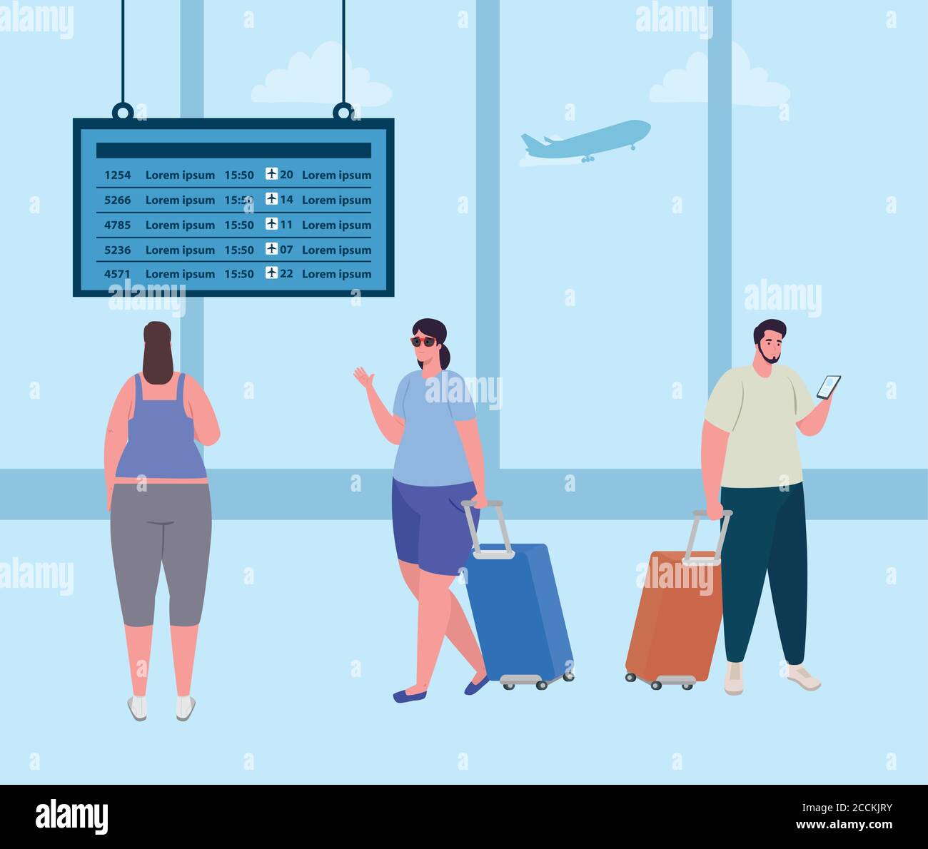 banner with people in the airport terminal, passenger at airport ...