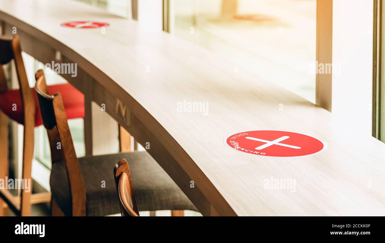 Alternative seating mark for social distance rules in the cafe distance ...