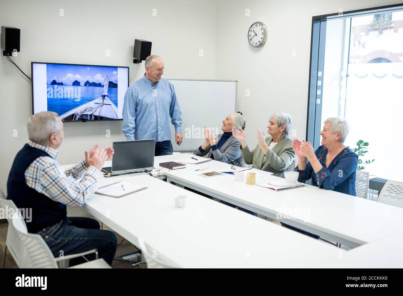Group of active seniors attending seniors education course Stock Photo ...