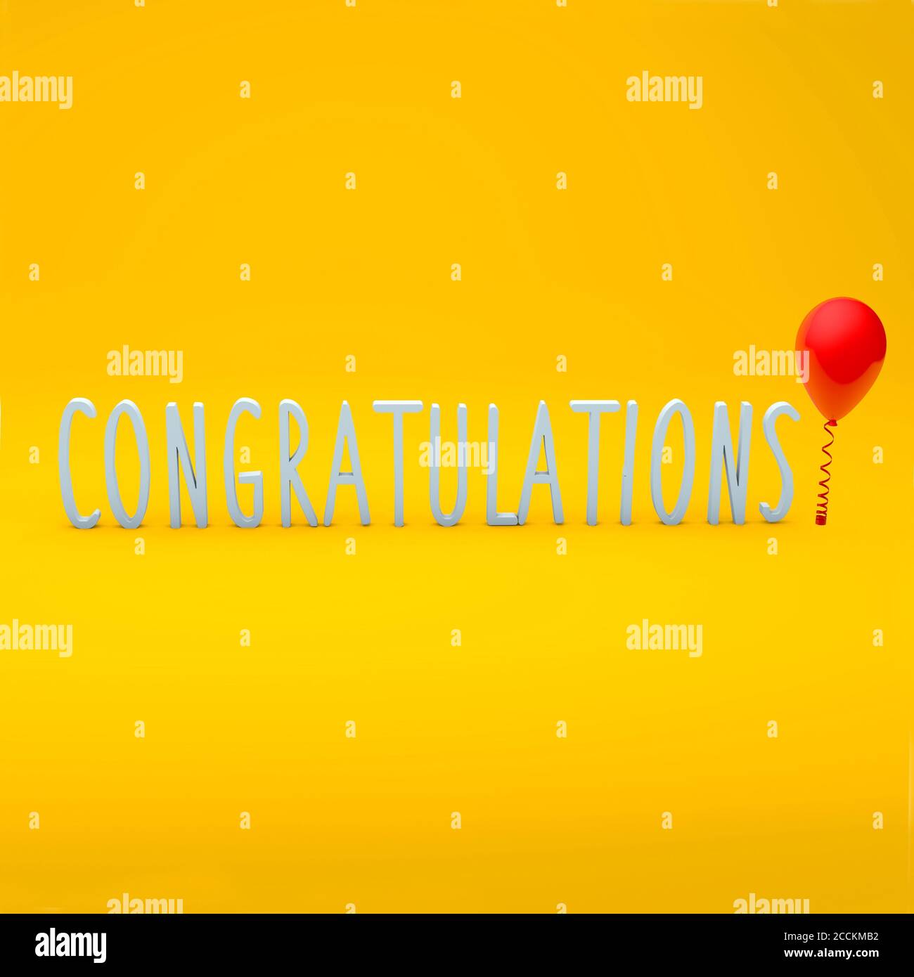 3d illustration render of the word congratulations with a red balloon ...