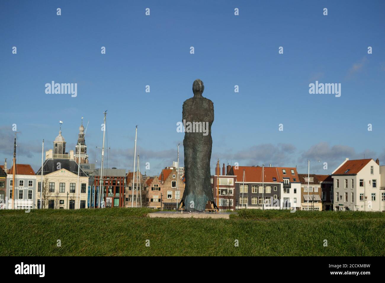Dam with Statue and Marina in Traditional Dutch Seaside Town Vlissingen ...
