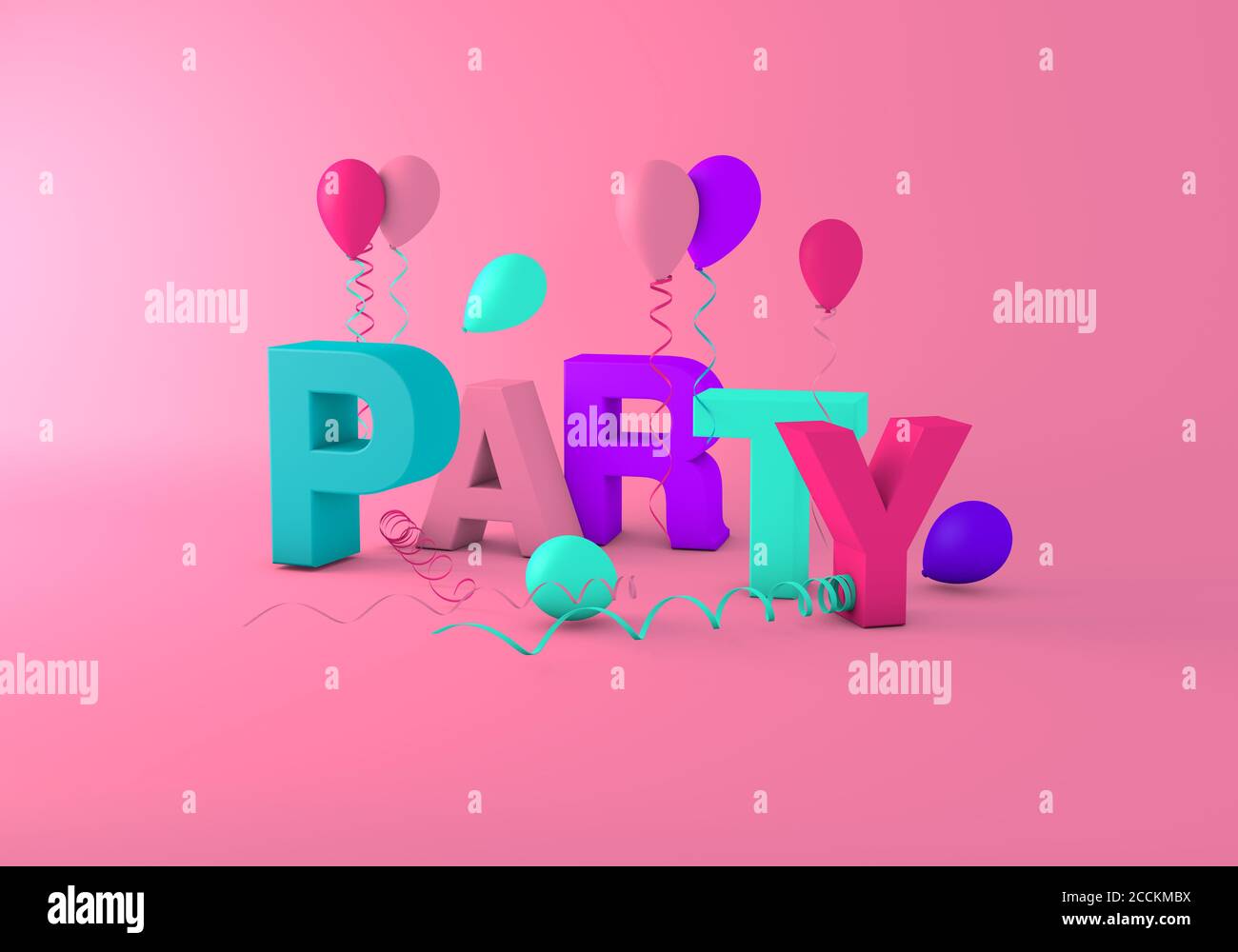 3d render concept of the word party cut out on a pink background with ...