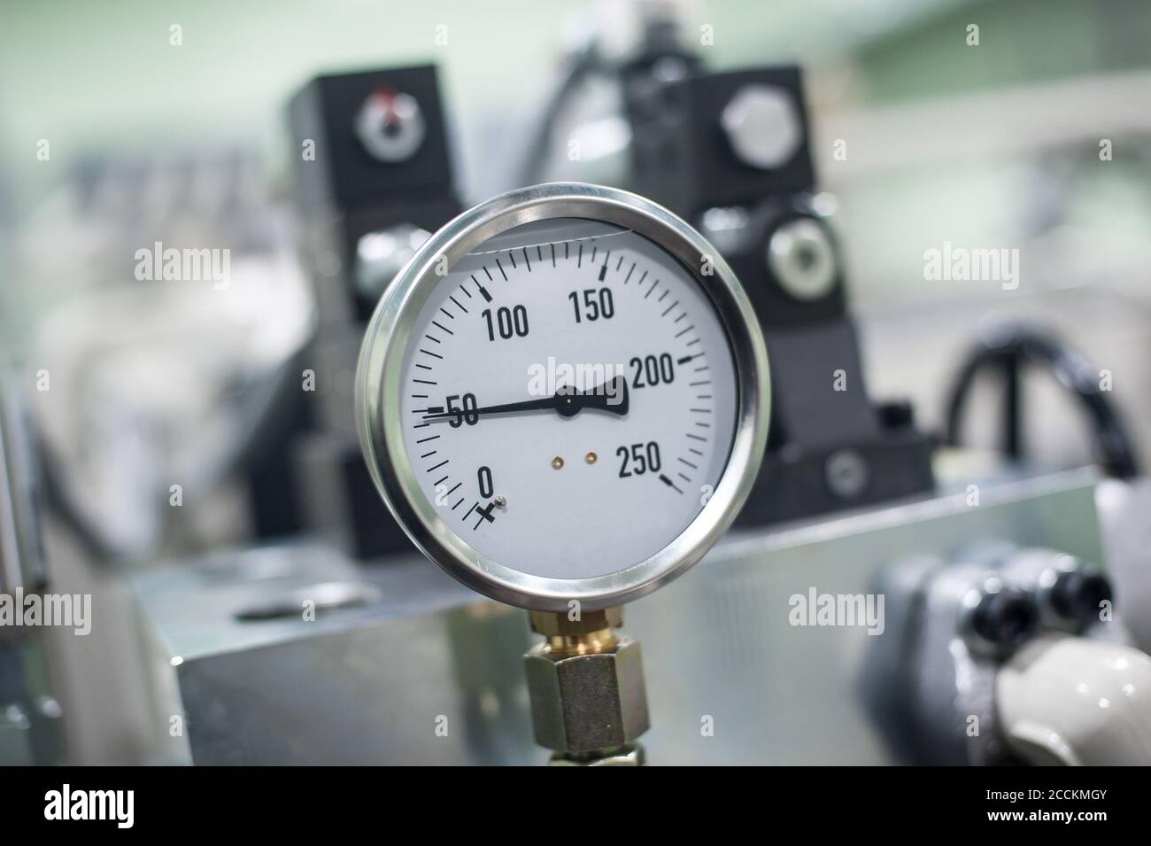 Close up of machine valve system measure indicator for monitoring ...