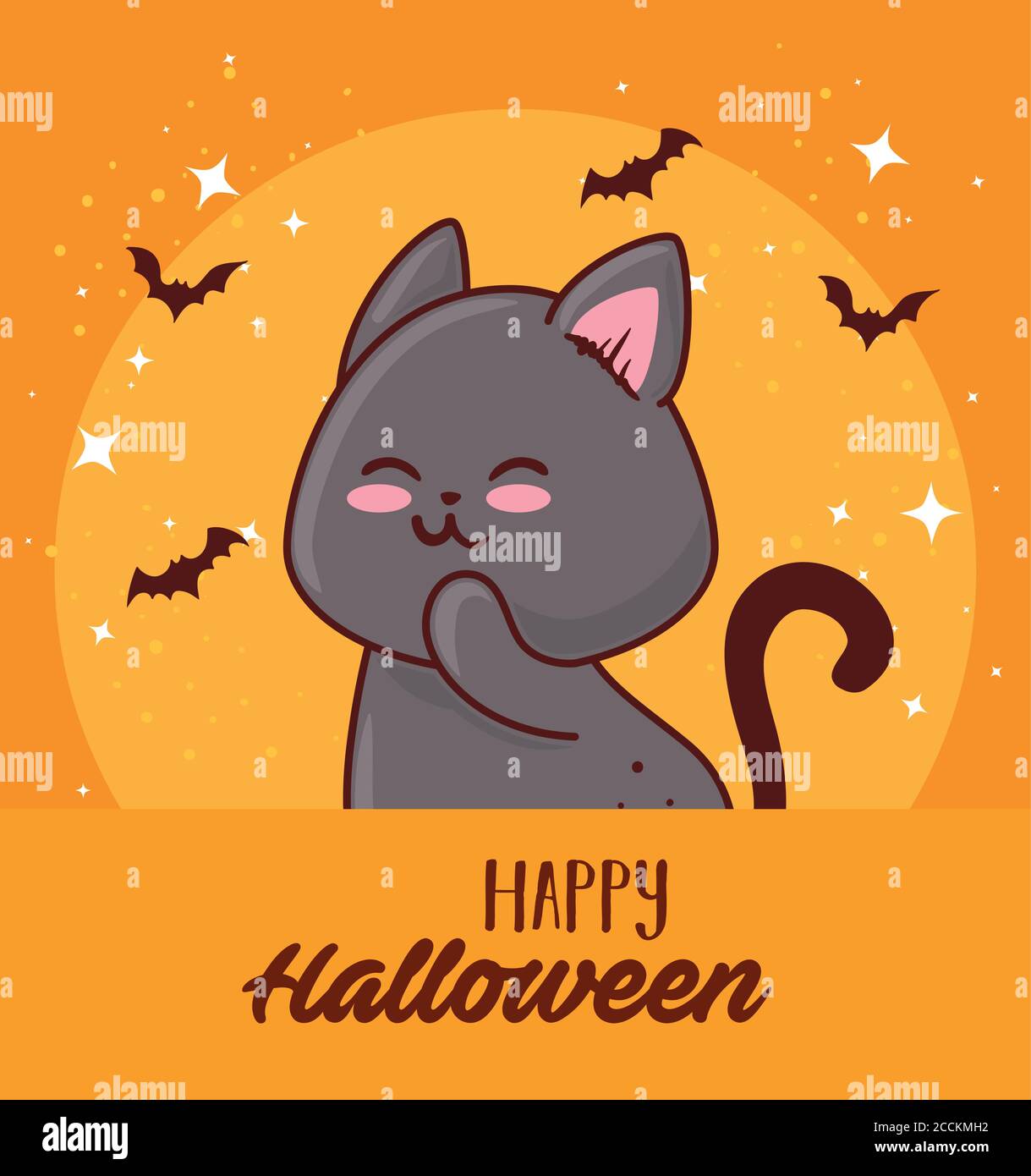 happy halloween with cute cat and bats flying Stock Vector Image & Art ...