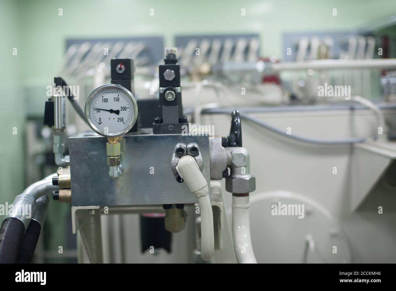 Close up of machine valve system measure indicator for monitoring ...