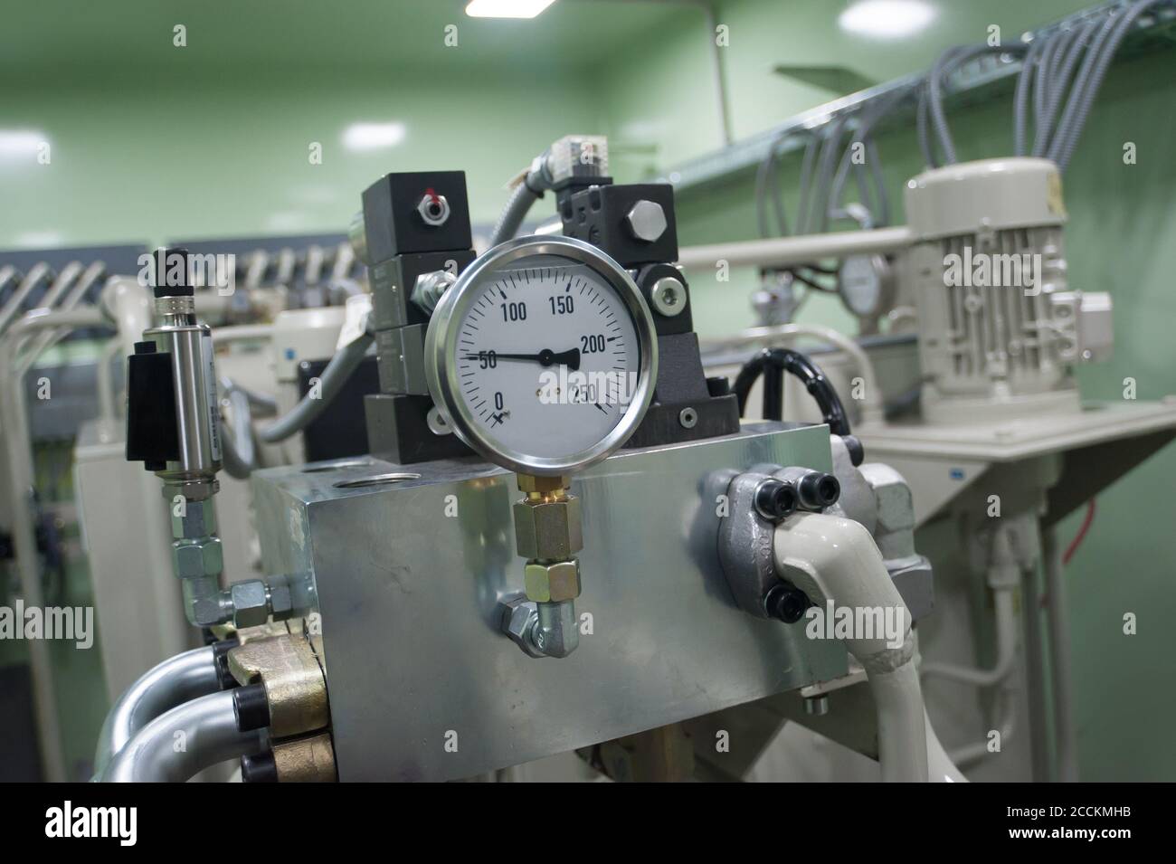 Close up of machine valve system measure indicator for monitoring ...