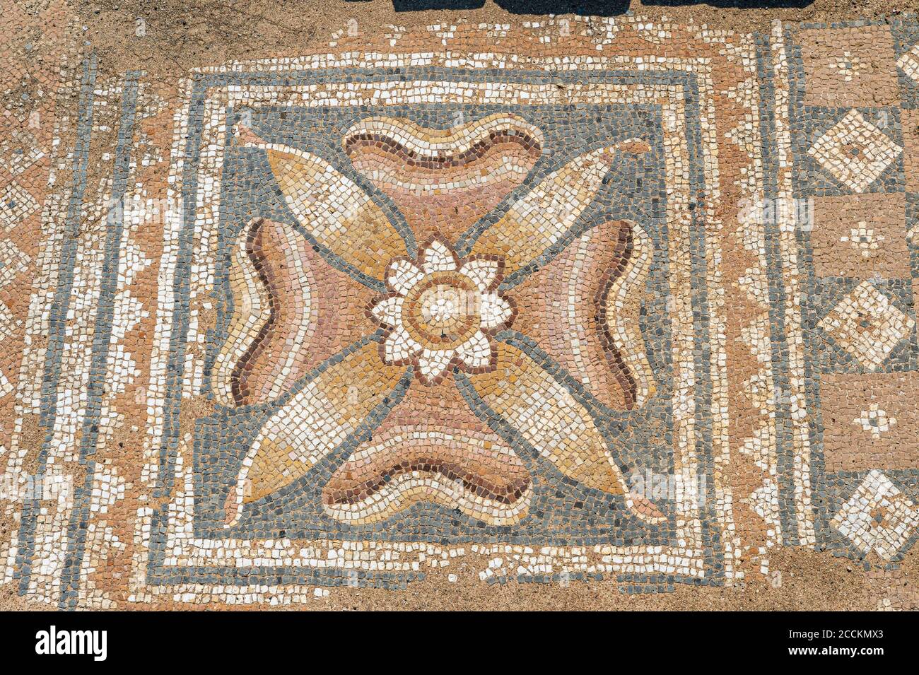 Greece, Central Macedonia, Dion, Ancient mosaic in Archaeological Park ...