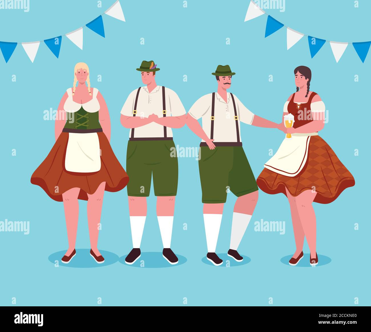 people german in national dress, women and men in traditional bavarian ...