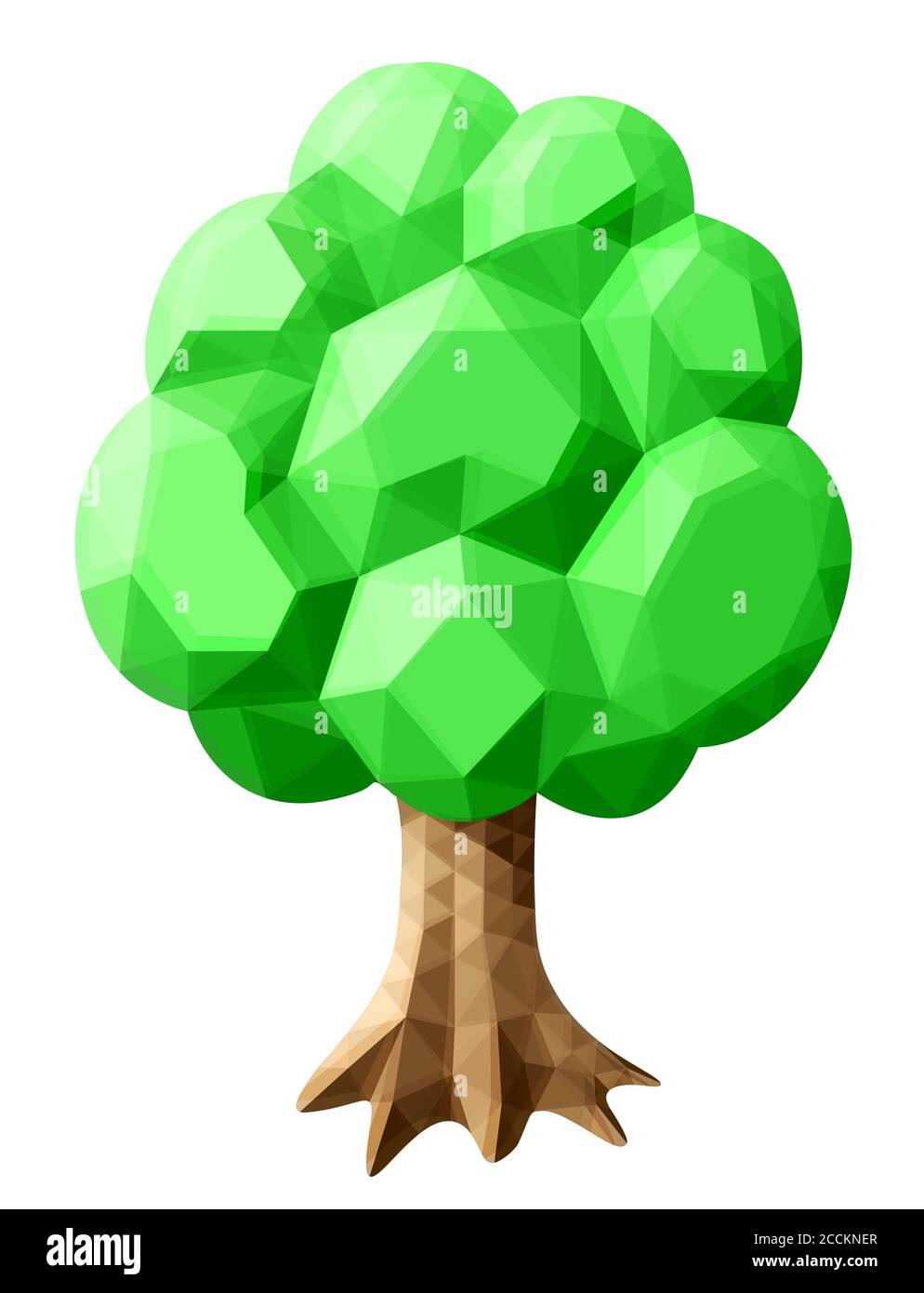 Beautiful low poly art with green oak tree on white background Stock ...