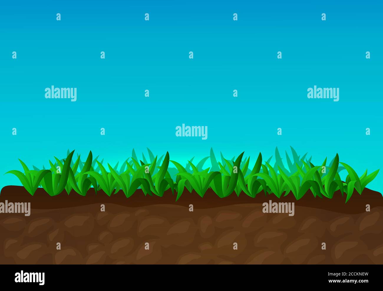 Beautiful cartoon illustration with green grass and blue sky Stock ...