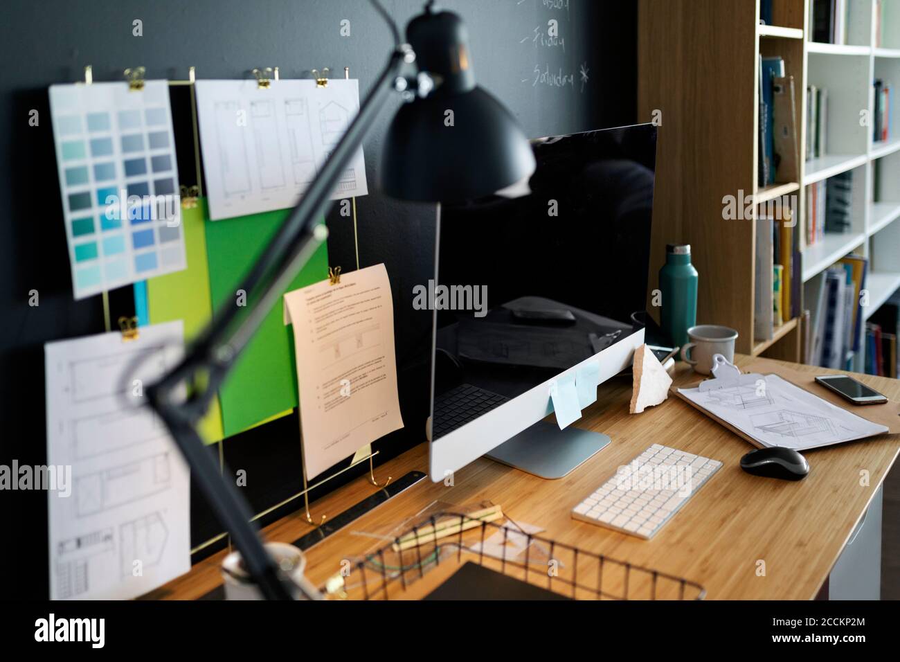 Desk of architecture with computer and sketch at home Stock Photo - Alamy