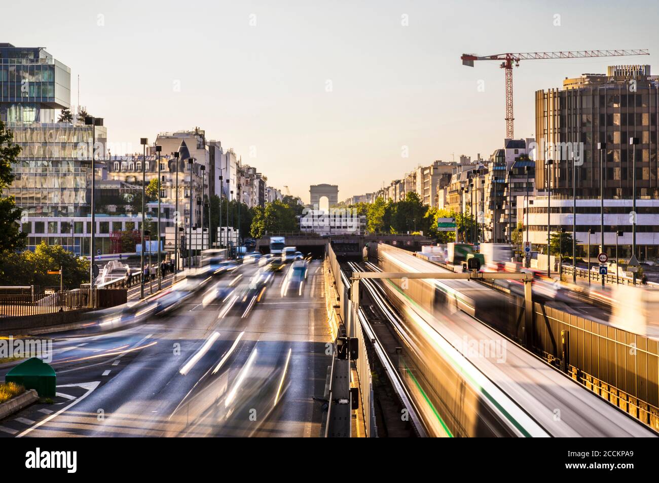 Rust hour at Arc de triomphe against clear sky, Paris, France Stock ...