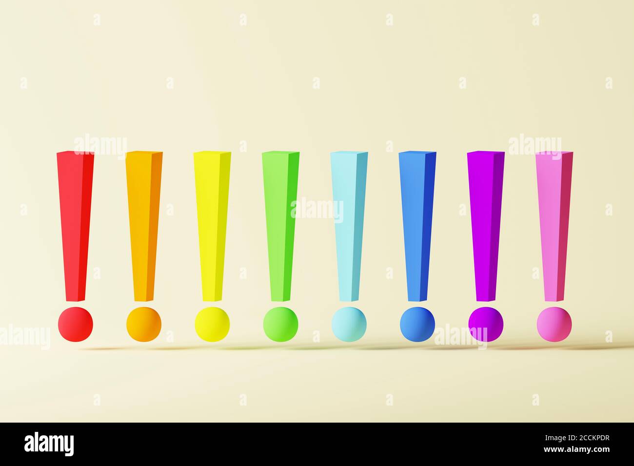 Three dimensional render of row of colorful exclamation points Stock ...