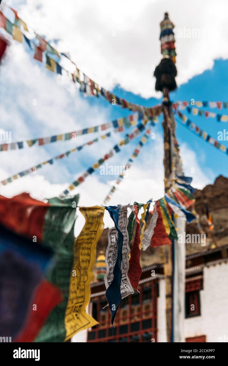 Colorful prayer flags hanging outdoors Stock Photo - Alamy