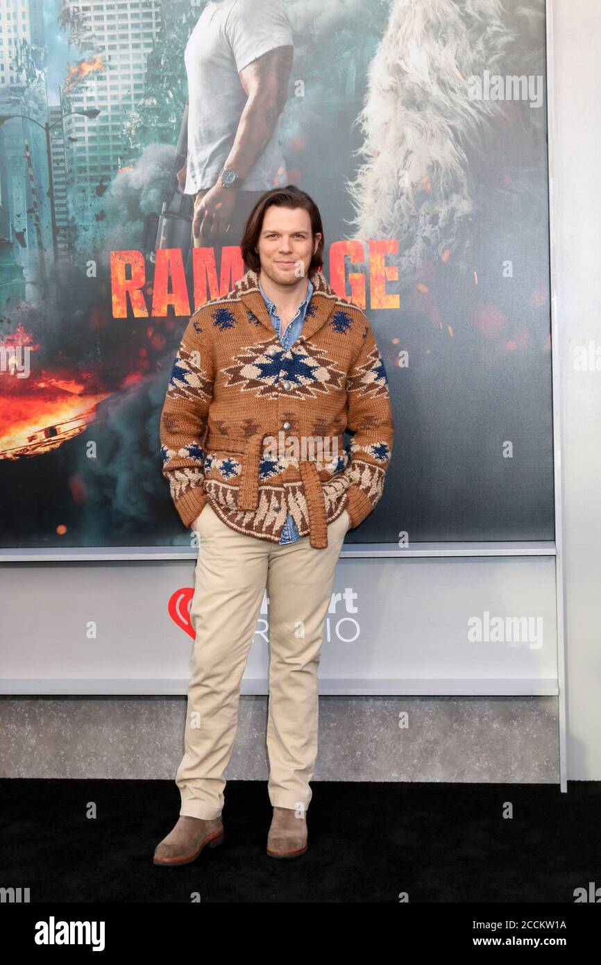 LOS ANGELES - APR 4: Jake Lacy at the Rampage Premiere at Microsoft ...
