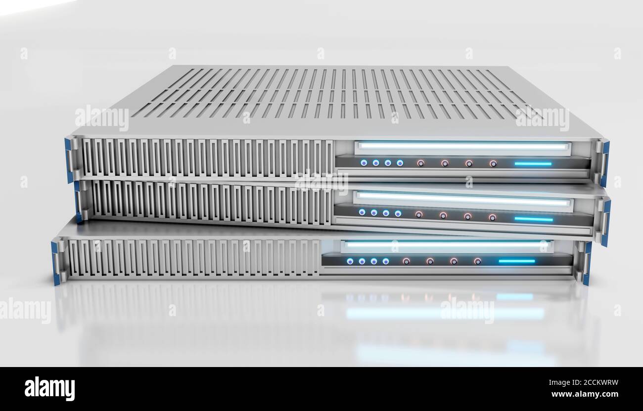 Three dimensional render of three network server modules Stock Photo ...