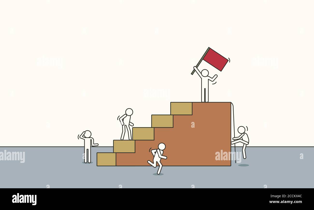 Doodle leader climbing vector sketch business success illustration ...