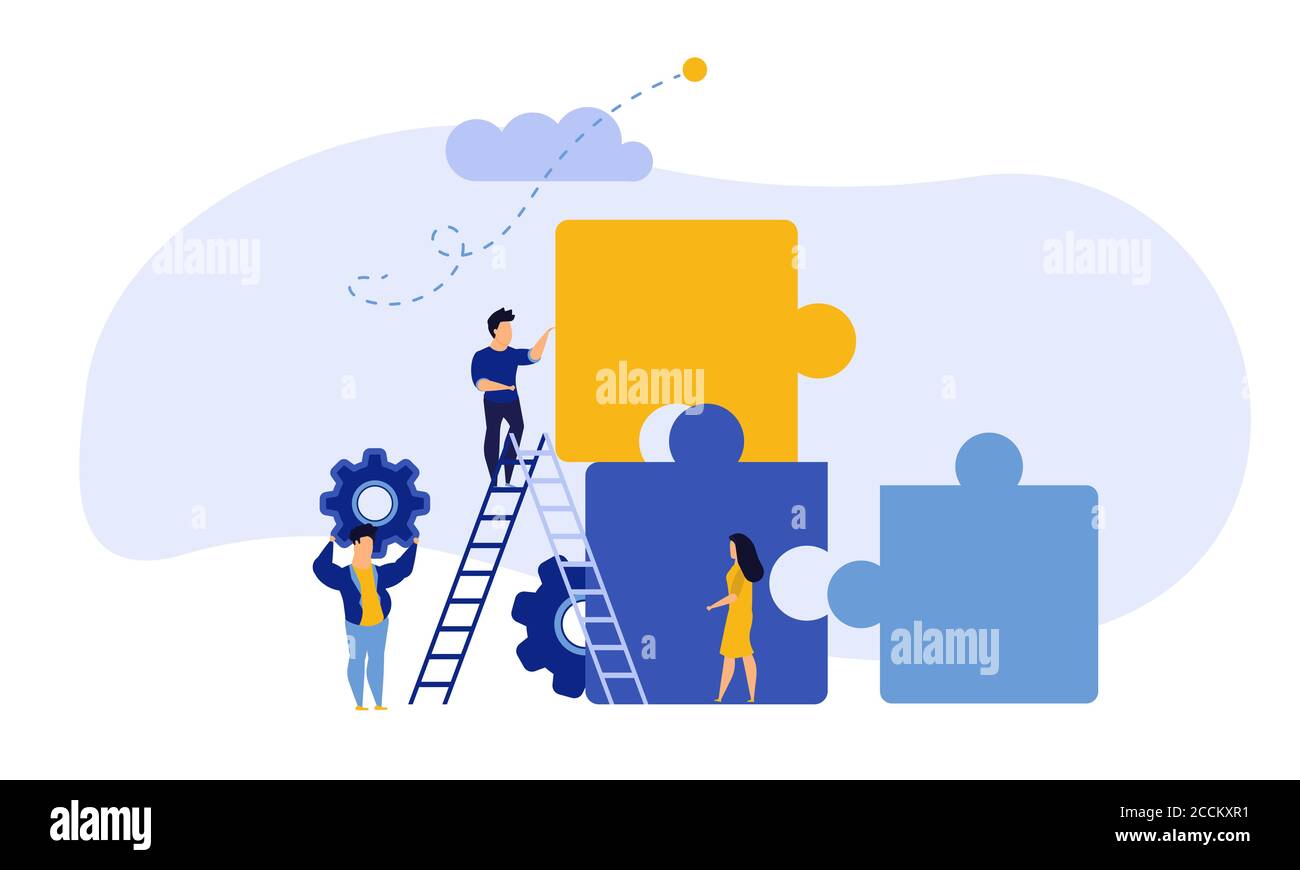 Business team work building puzzle concept vector illustration. People ...
