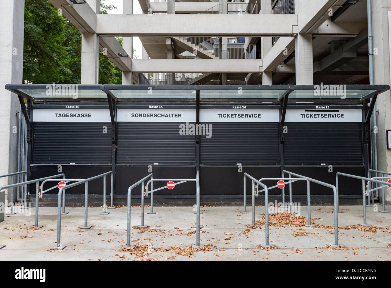 closed ticket counters of a football stadium, four counters Stock Photo ...