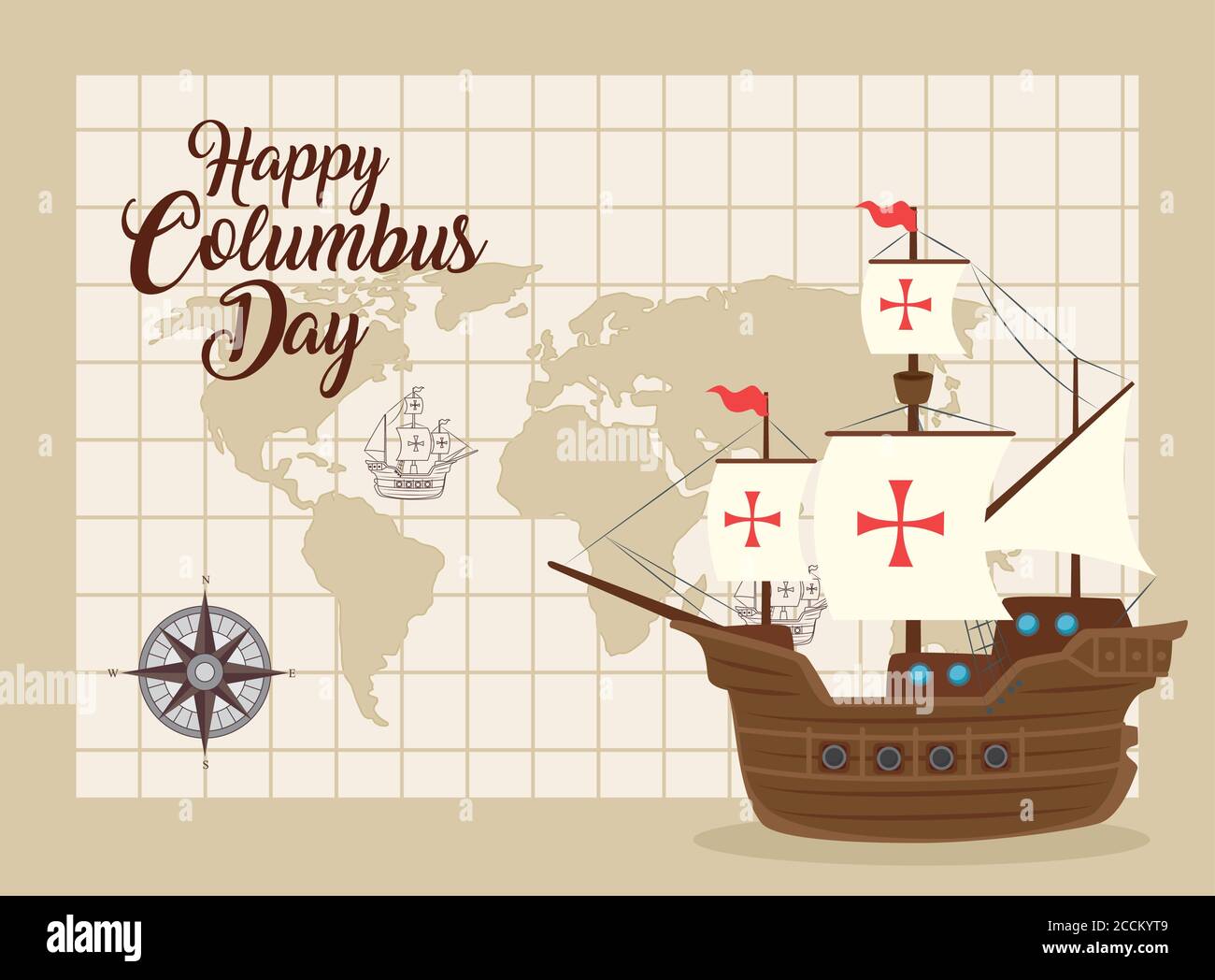 happy columbus day national usa holiday, with carabela and world map ...