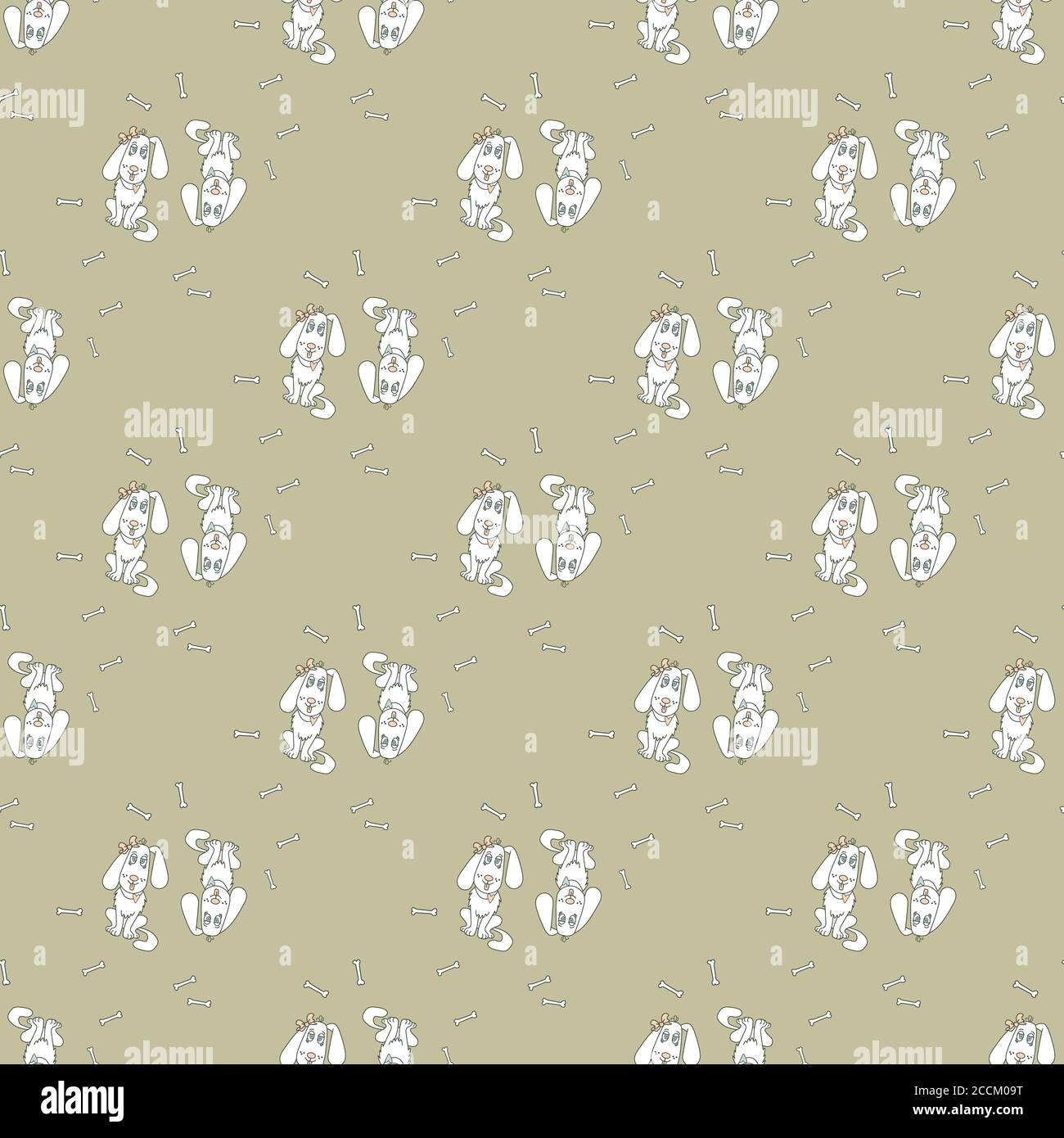 Seamless background with cute animals. White dogs with protruding ...