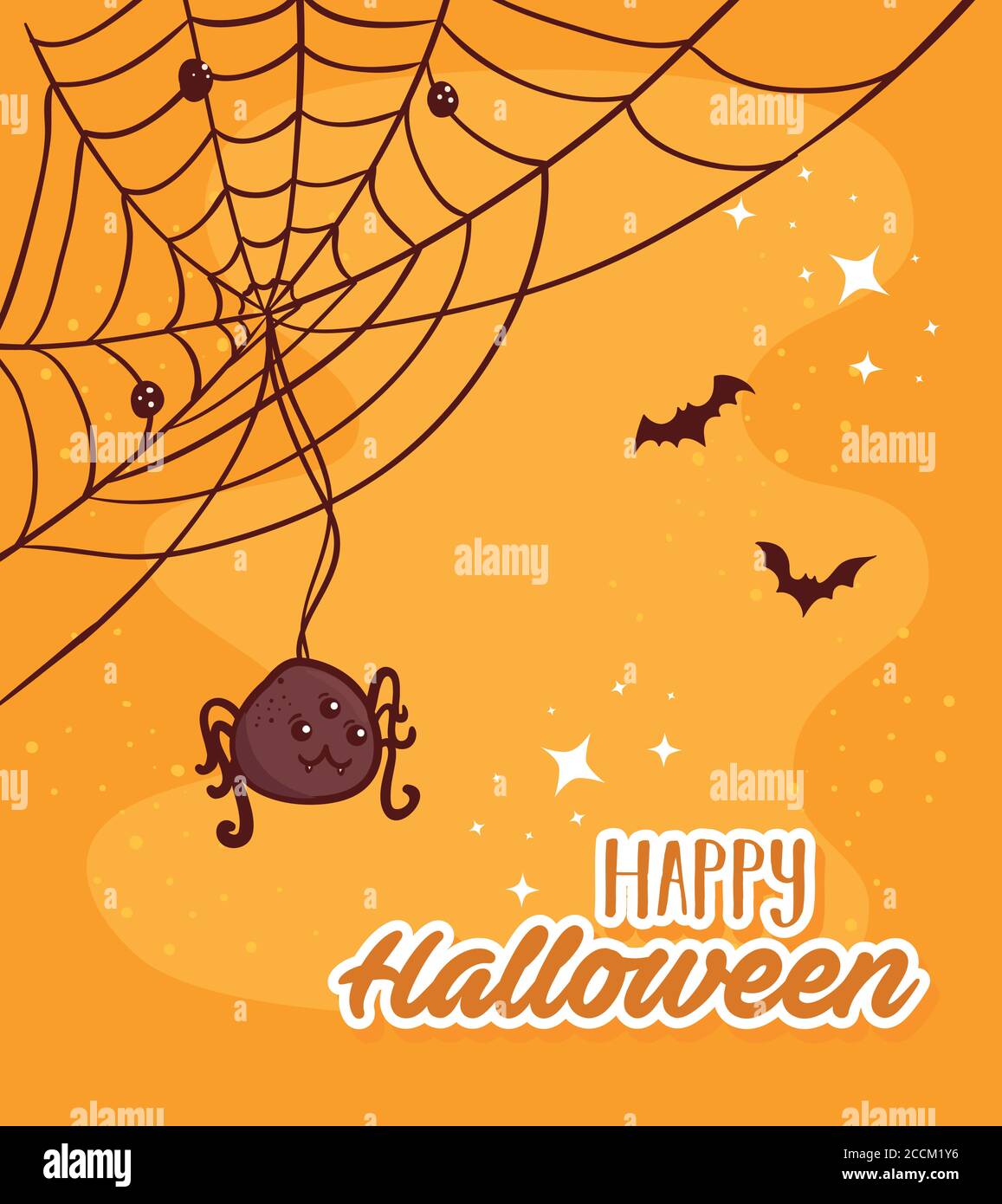 happy halloween lettering with spider and bats flying Stock Vector ...
