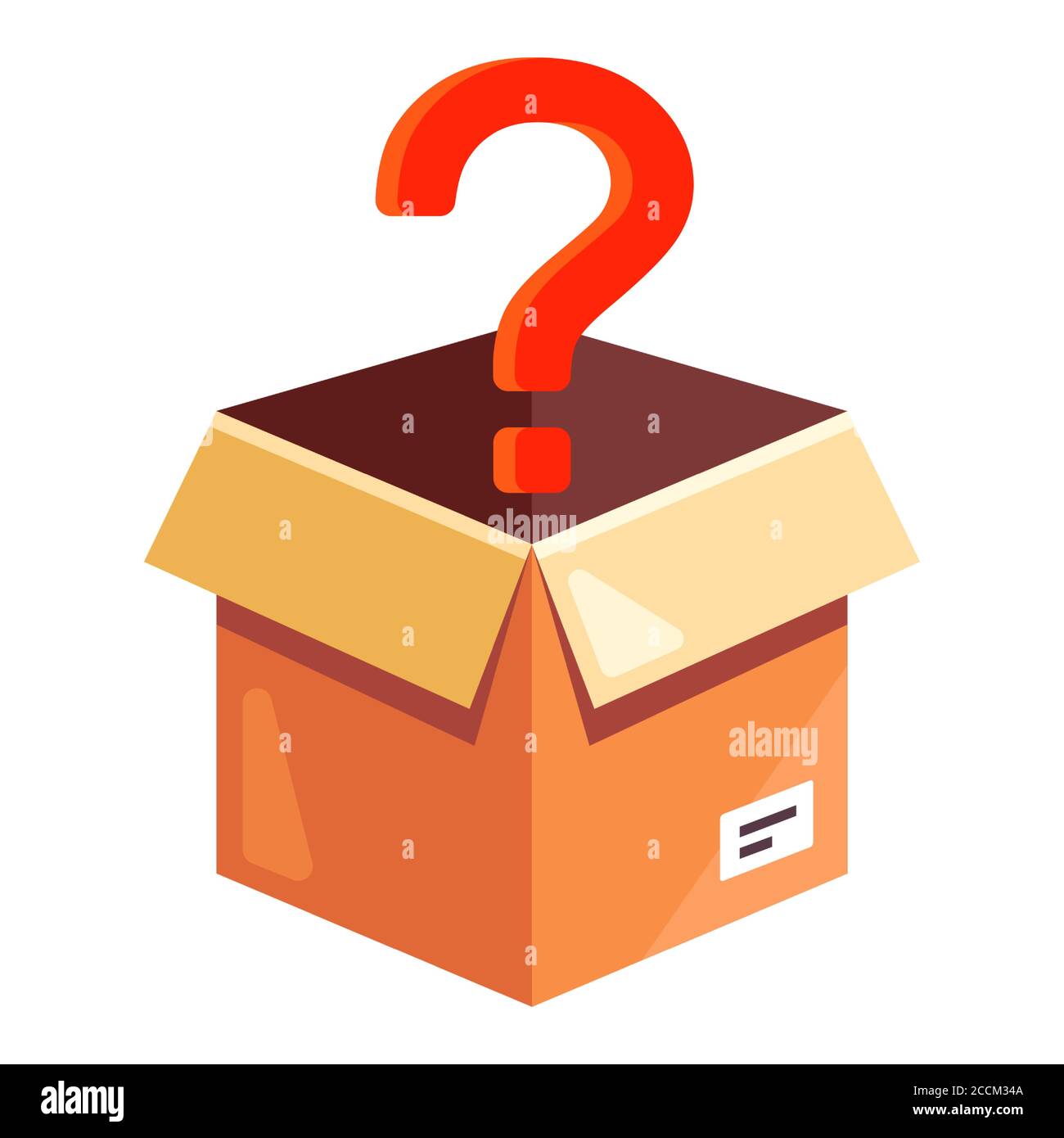 cardboard box with a red question mark. unpack an unknown parcel. flat ...