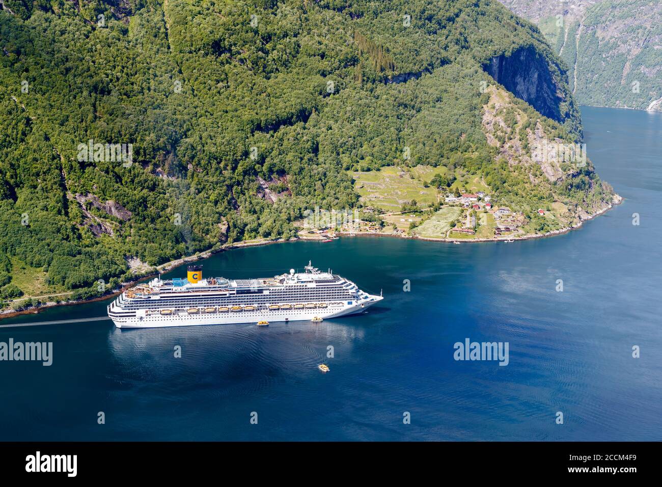 GEIRANGER, NORWAY - 2016 JUNE 13. Cruise vessel Costa Favolosa in the ...