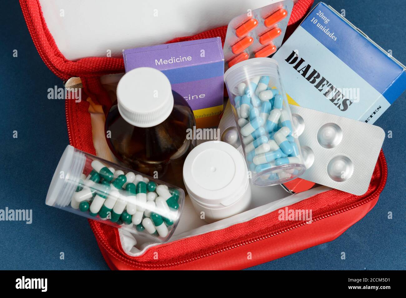 Medicine box kit for the daily care of a diabetic Stock Photo - Alamy