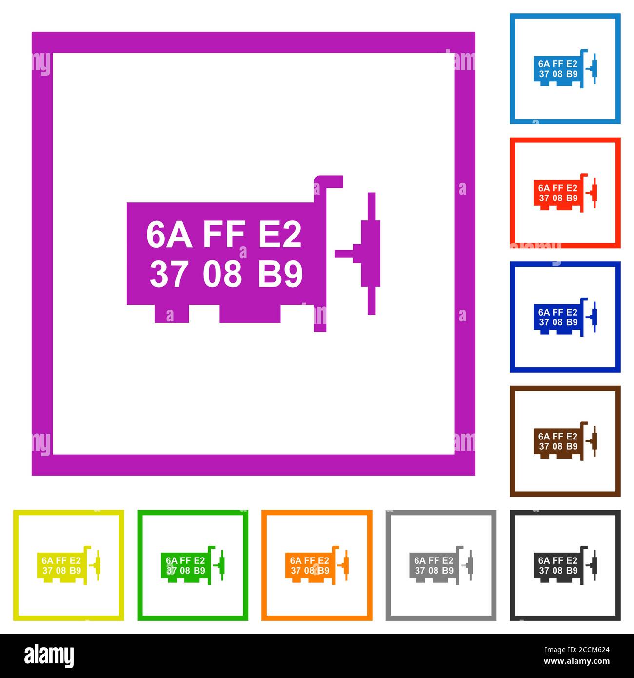 Network mac address flat color icons in square frames on white ...