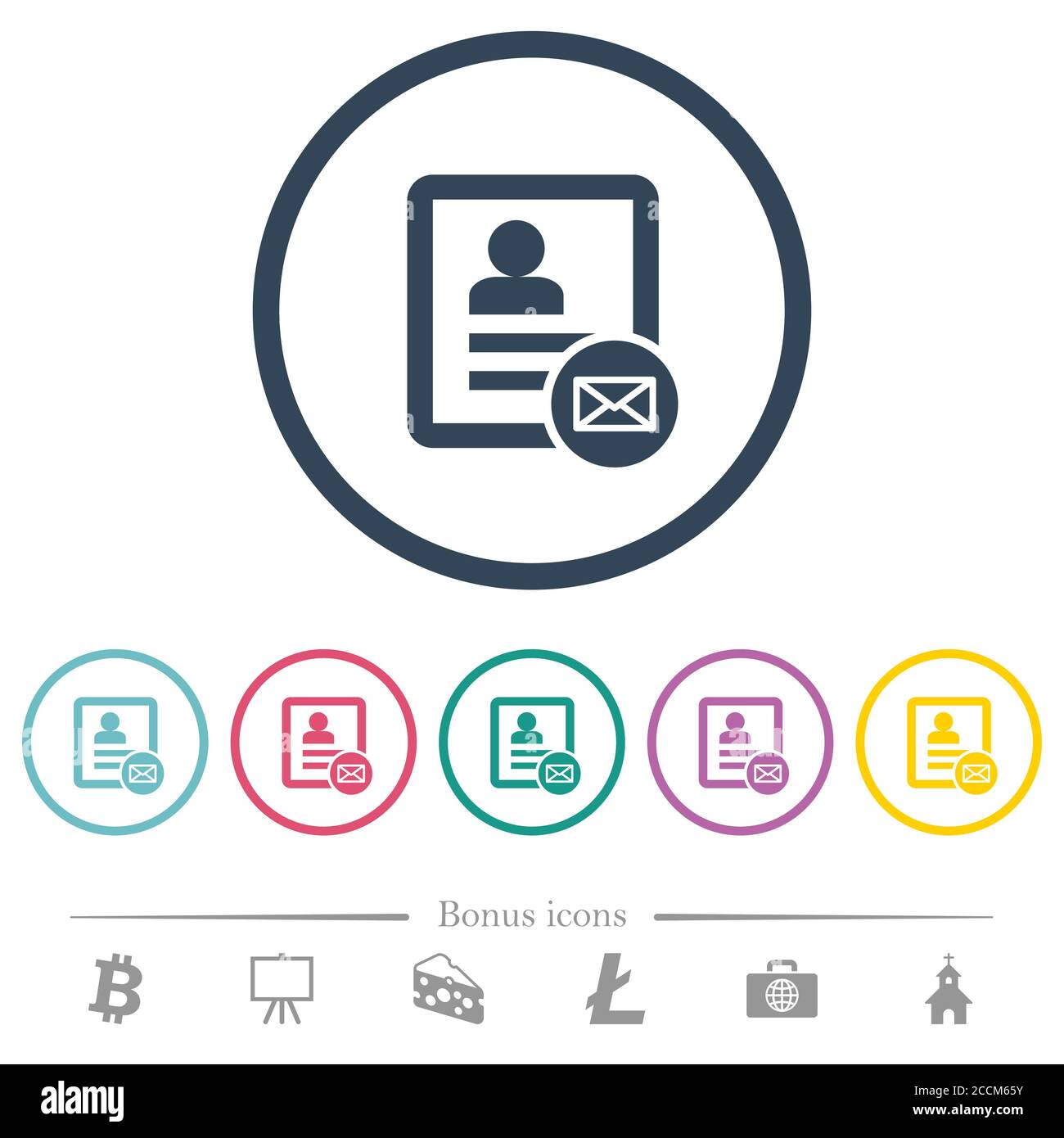 Contact message flat color icons in round outlines. 6 bonus icons ...