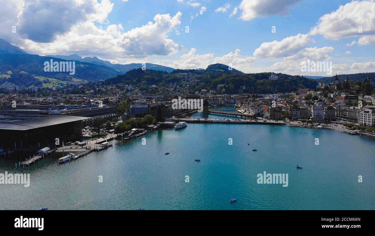 City of Lucerne Switzerland and Lake Lucerne - aerial view Stock Photo ...