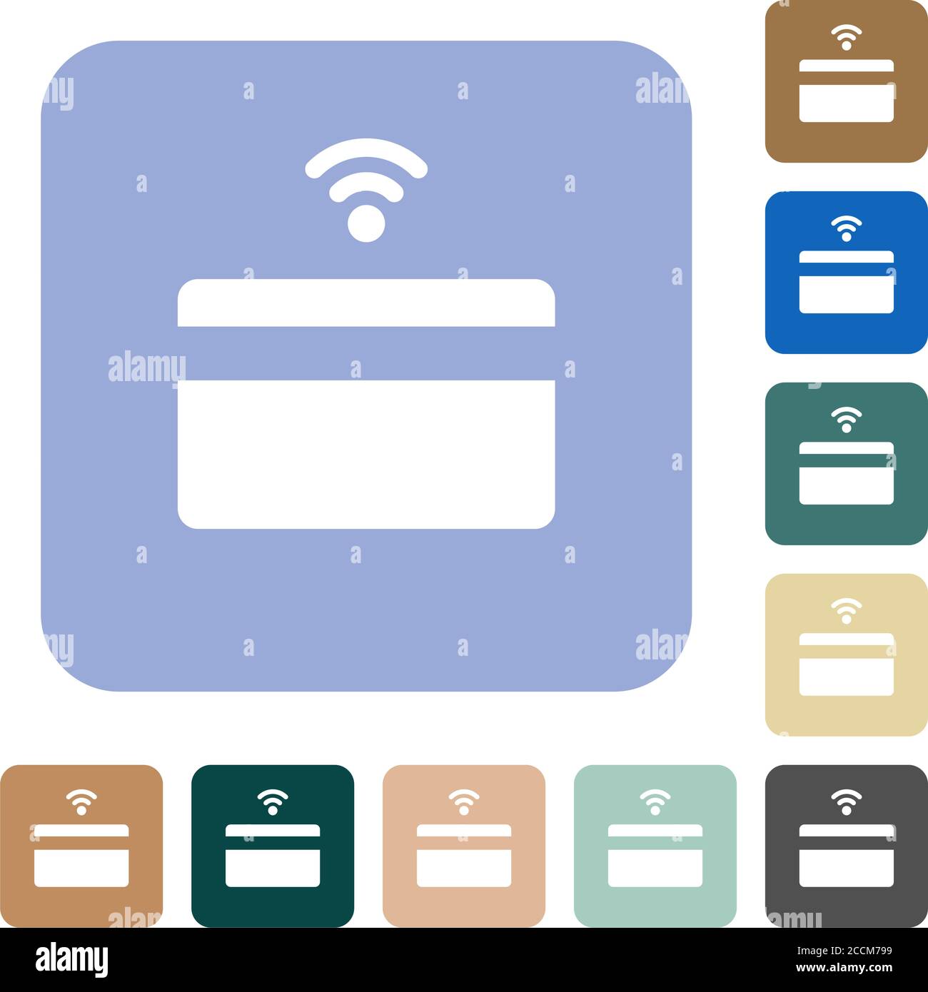 Contactless credit card white flat icons on color rounded square ...