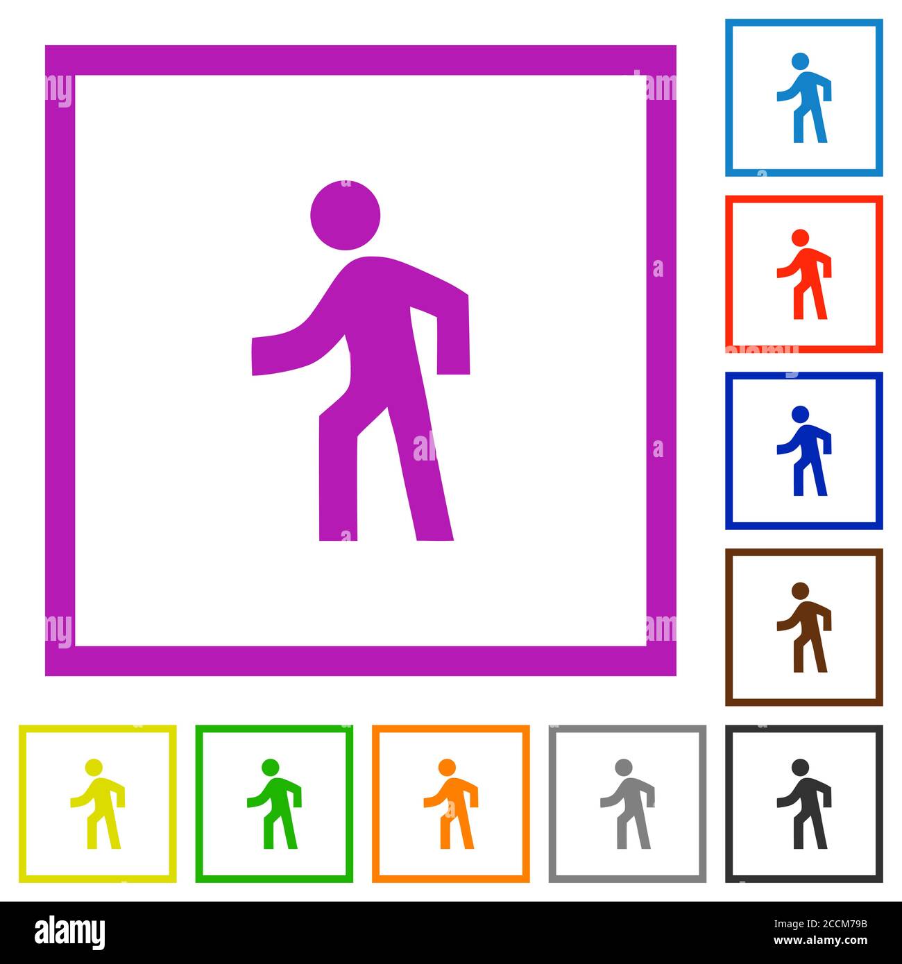 Man walking left flat color icons in square frames on white background ...