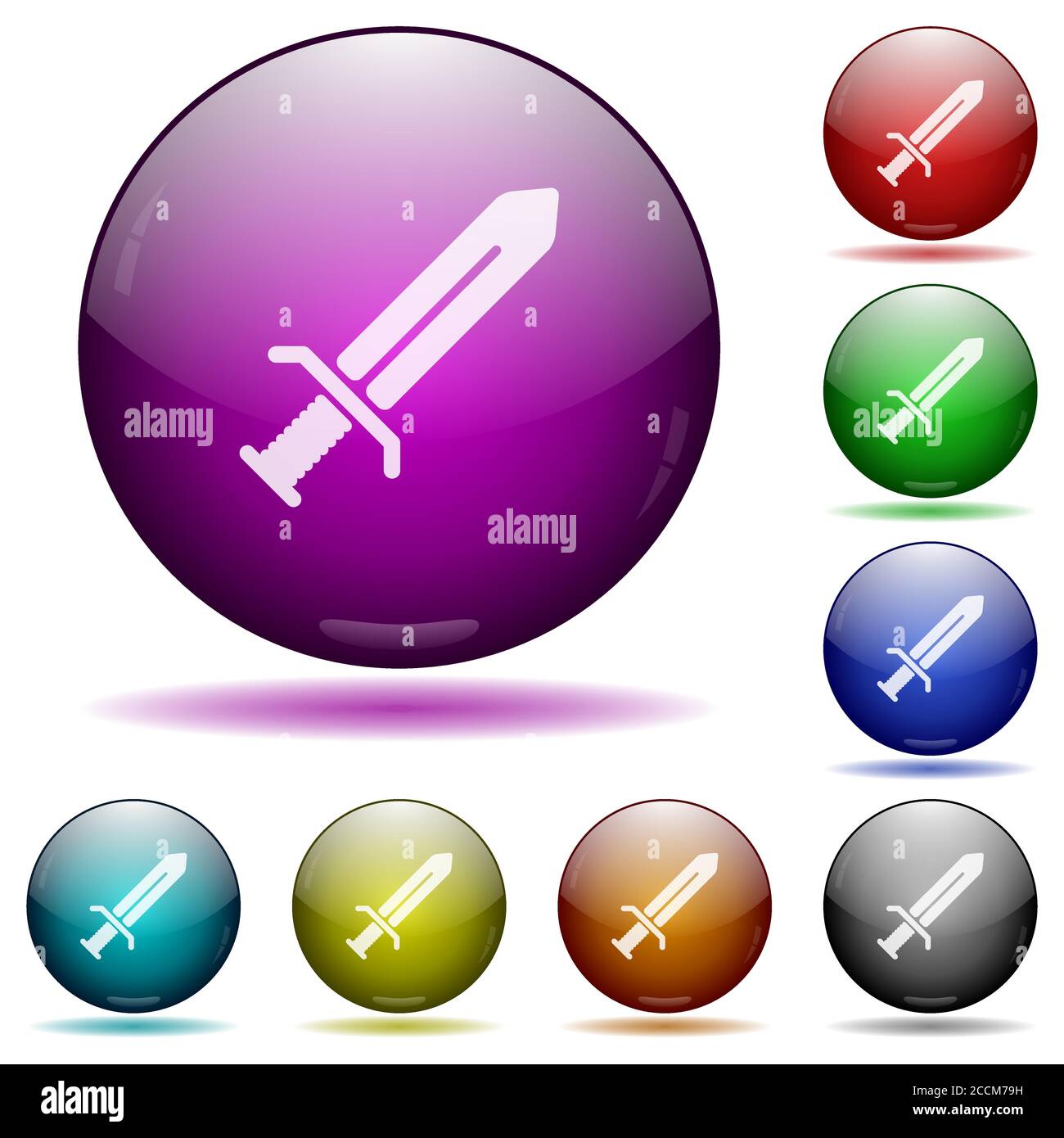 Sword icons in color glass sphere buttons with shadows Stock Vector ...